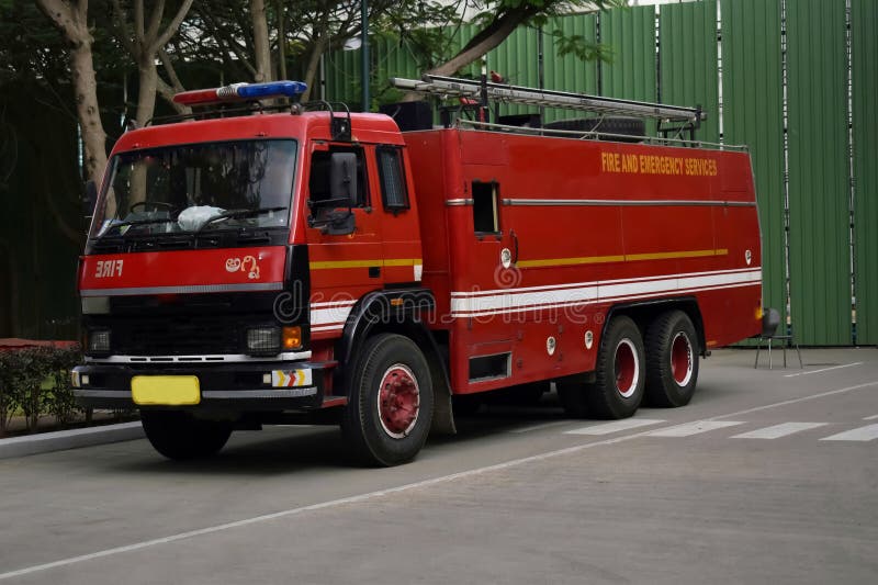 A Closeup Picture of a Fire Engine Parked by the Side of the Road Stock ...