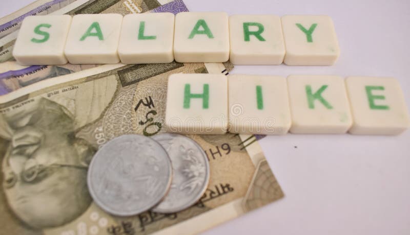 A Closeup Picture of a Indian Currency Notes with Word Salary Hike ...