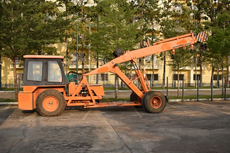 A Closeup Picture of the Movable Hydraulic Crane with a Hook To Lift ...
