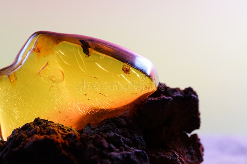 Closeup of a Piece of Amber on a White Background and Reflection Stock ...