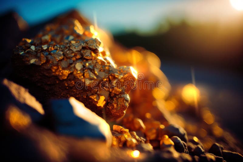 Closeup of a Piece of Shining Gold Nugget on a Stack of Pebbles Stock ...