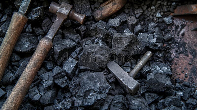Closeup of a Pile of Coal Surrounded by Various Blacksmithing Tools ...