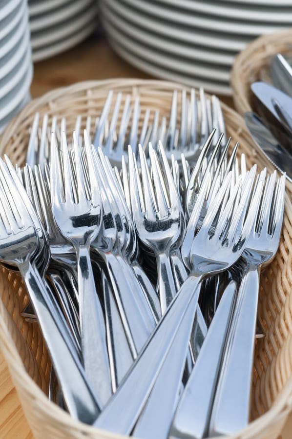 Forks in a basket stock photo. Image of silver, forks - 188734894
