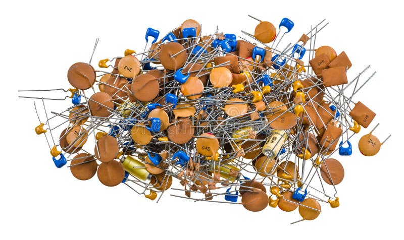 Closeup a Pile of Many Different Capacitor Types Isolated on a White ...