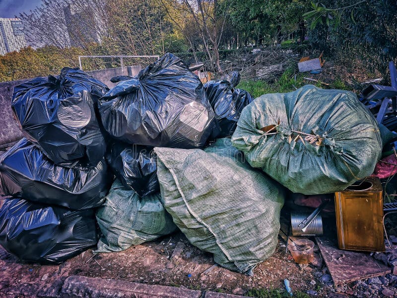 A Pile of Black Garbage Bags Stock Image - Image of objects, recycling ...