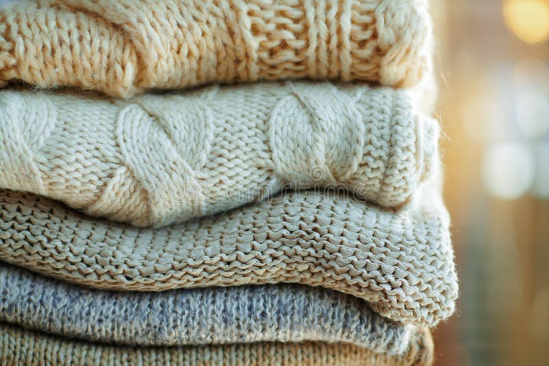 Closeup on Pile of Sweaters Stock Photo - Image of autumn, handmade ...