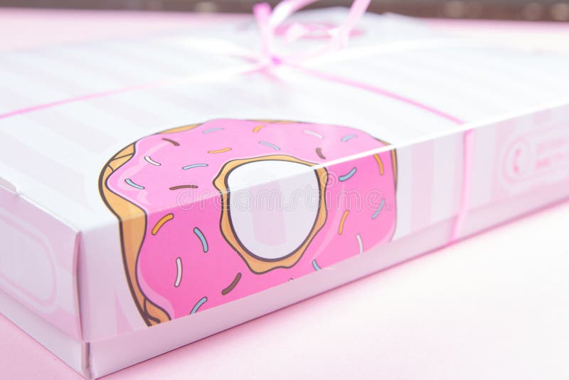 Closeup Pink Bakery Box for Donuts Stock Photo - Image of dessert ...