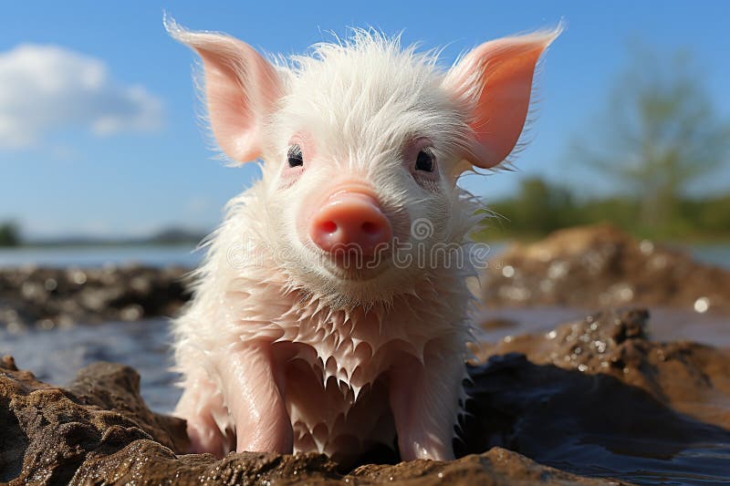 Closeup Pink Small Fluffy Pig Stock Illustration - Illustration of ...