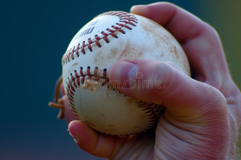 Closeup of Pitchers Hand Gripping Baseball with Seams Visible Stock ...