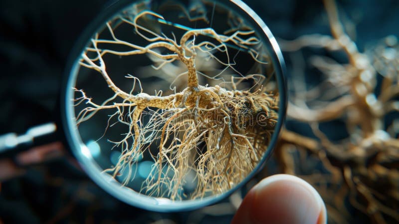 A Closeup of a Plants Root System Being Studied Under a Magnifying ...