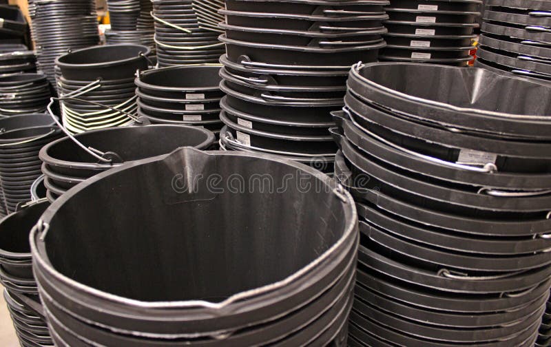 Black Industrial Polypropylene Pails with Wire Handles Inside Each ...