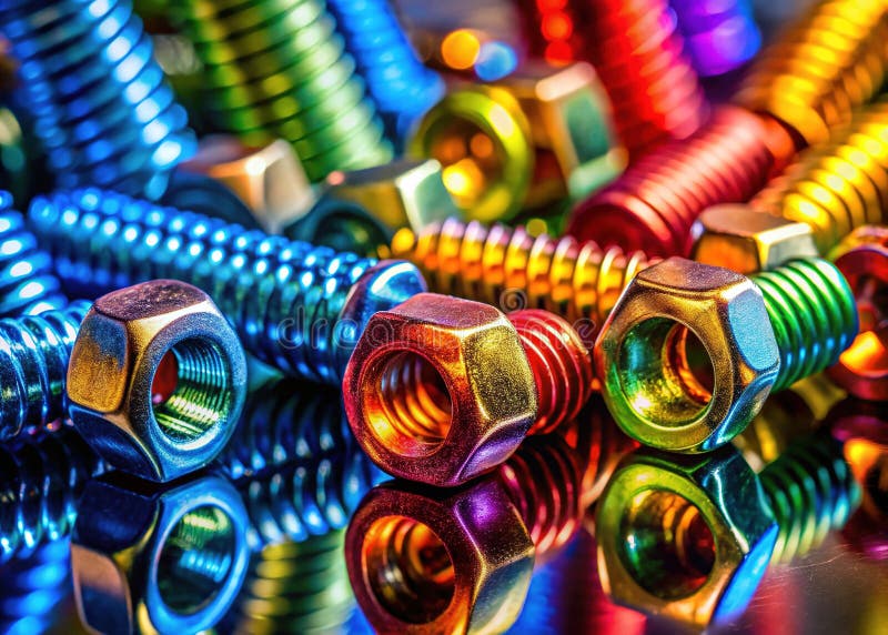 Closeup of Plastic Screws and Nuts on Glossy Ceramic Tiles a Study in ...