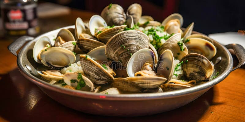 Closeup of a Plate of Steamed Clams. Stock Illustration - Illustration ...