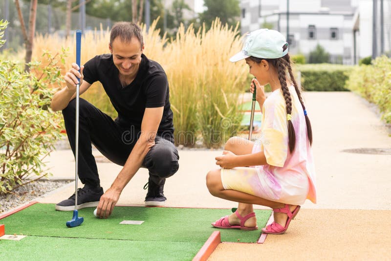 Closeup of Player Play Mini Golf with Ball Stock Image - Image of golf ...