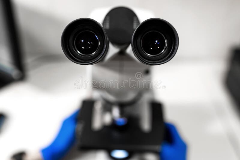 Closeup Point of View of Laboratory Assistant Looking through ...