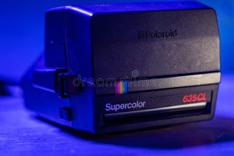 Closeup of a Polaroid Supercolor 635CL Camera with Blue Background ...