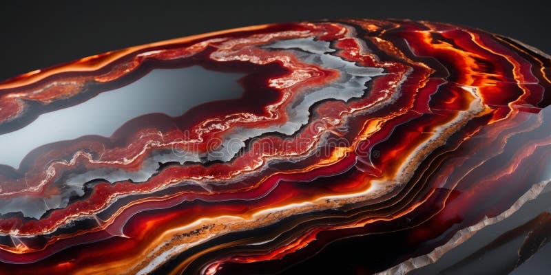 Closeup of a Polished Carnelian Red Agate Texture on a Black Background ...