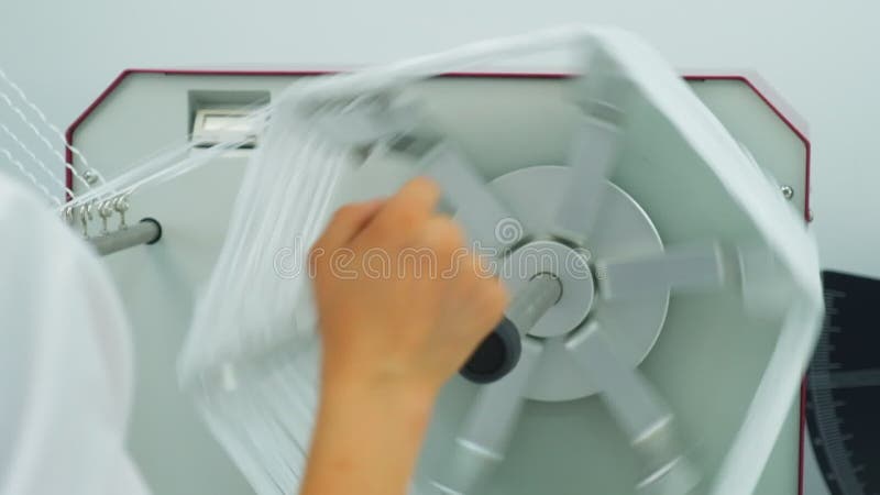 Closeup of Polymer Thread on the Winding Wheel in Process of Winding ...