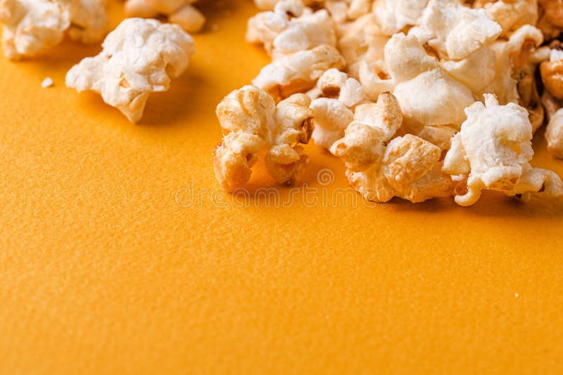 Closeup Popcorn Abstract Background on Yellow. Copy Space Stock Photo ...