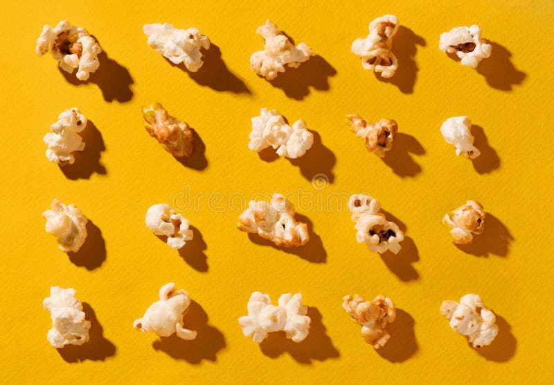 Closeup Popcorn Abstract Background on Yellow. Copy Space Stock Image ...
