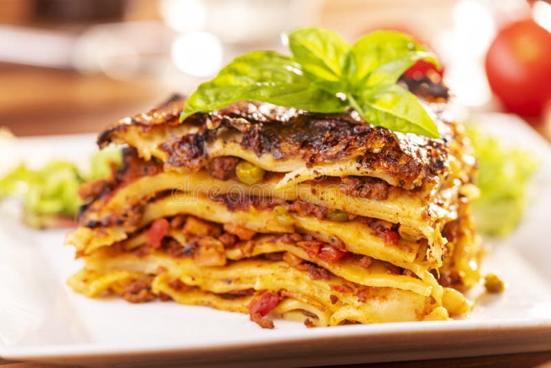 Portion of lasagna stock photo. Image of healthy, italian - 154450564