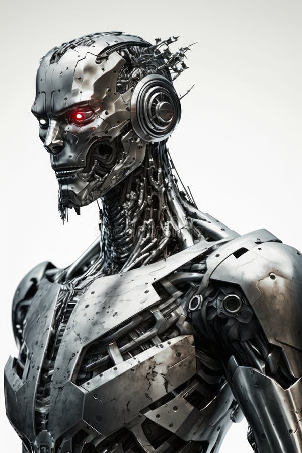 Closeup Portrait of Android Head Stock Illustration - Illustration of ...