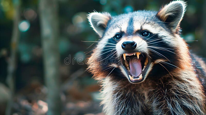 Closeup Portrait of an Angry Aggressive Raccoon Displaying Its Bared ...