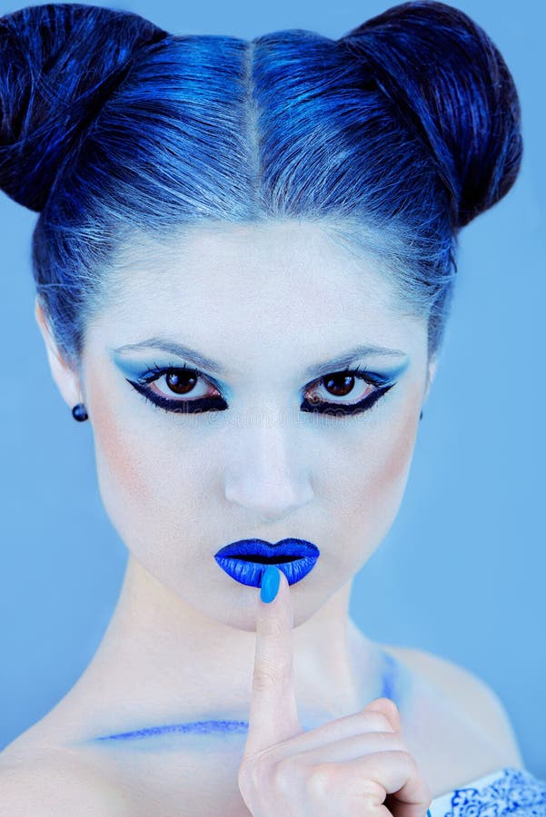 Closeup Portrait of Beautiful Lady in Blue Stock Image - Image of ...