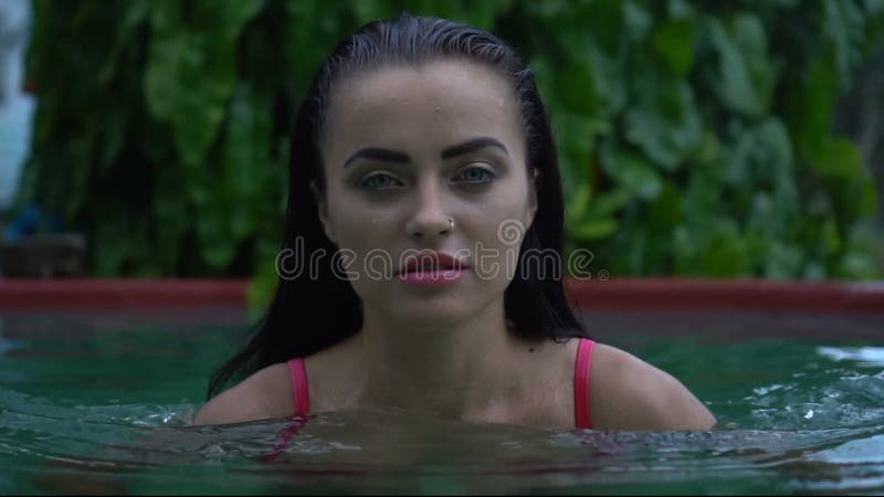 Outdoor Swimming Pool The Teenager Swims In The Pool Under The Water
