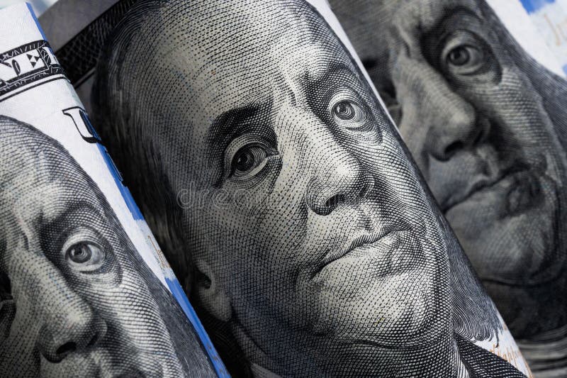 Closeup Portrait Benjamin Franklin on 100 Us Dollar Bill. Stock Image ...