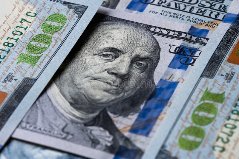 Closeup Portrait Benjamin Franklin on 100 Us Dollar Bill. Stock Image ...