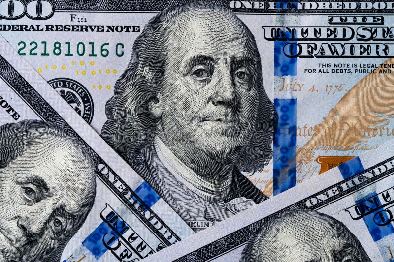 Closeup Portrait Benjamin Franklin on 100 Us Dollar Bill. Stock Image ...