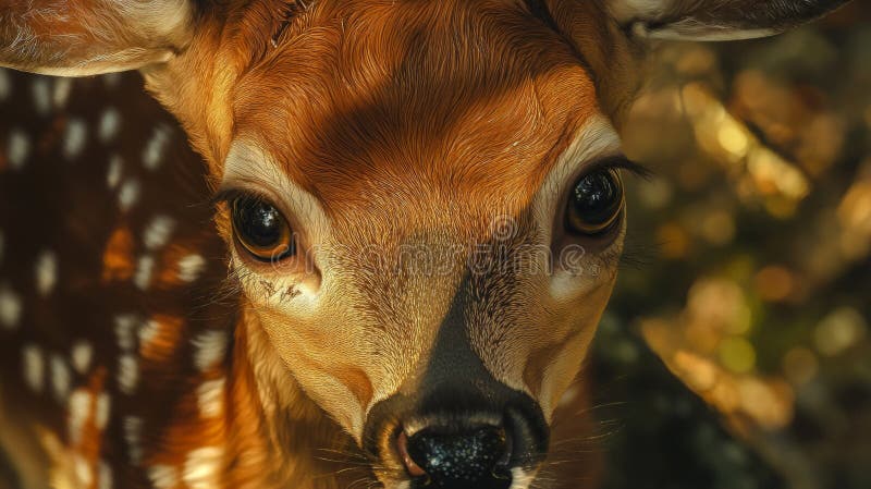 Closeup Portrait of a Brown Fawn with White Spots in a Forest Stock ...