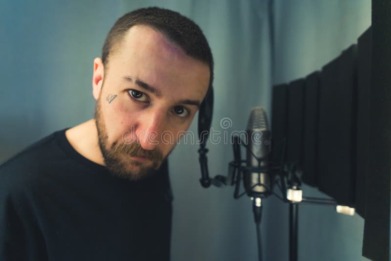 Closeup Portrait of a Caucasian Rap Music Creator Looking at Camera ...