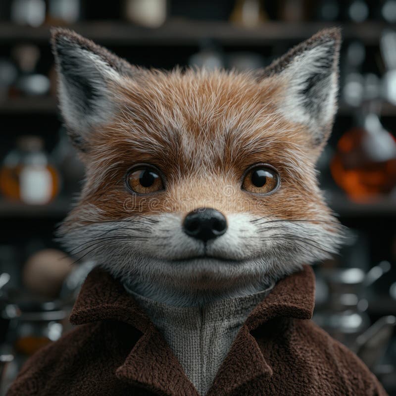 Closeup Portrait of a Cute Furry Fox Stock Illustration - Illustration ...
