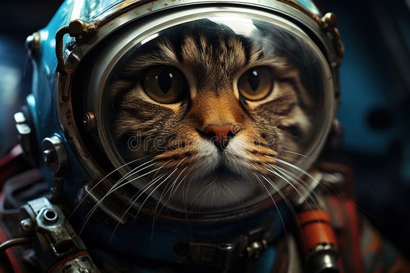 Closeup Portrait Cute Tabby Cat Astronaut in Space Suit Stock ...