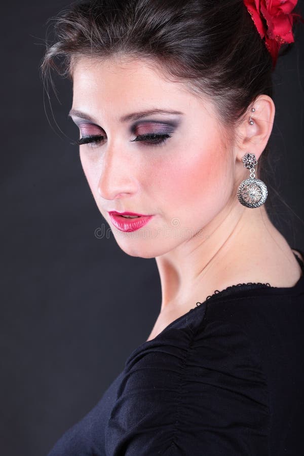Portrait Of Spanish Girl Flamenco Dancer With Fan Stock Image Image