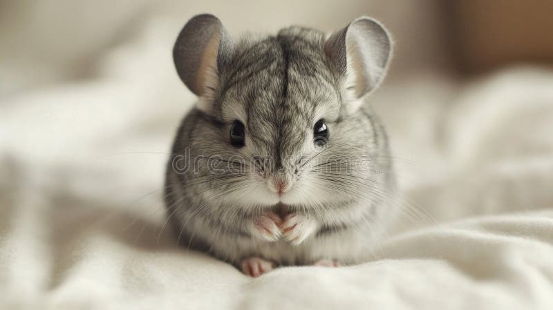 Closeup Portrait of a Fluffy Grey Chinchilla Sitting on a White ...
