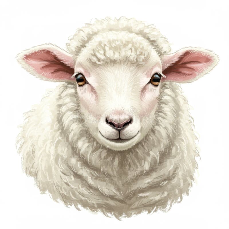 Closeup Portrait of a Fluffy White Sheep Stock Illustration ...