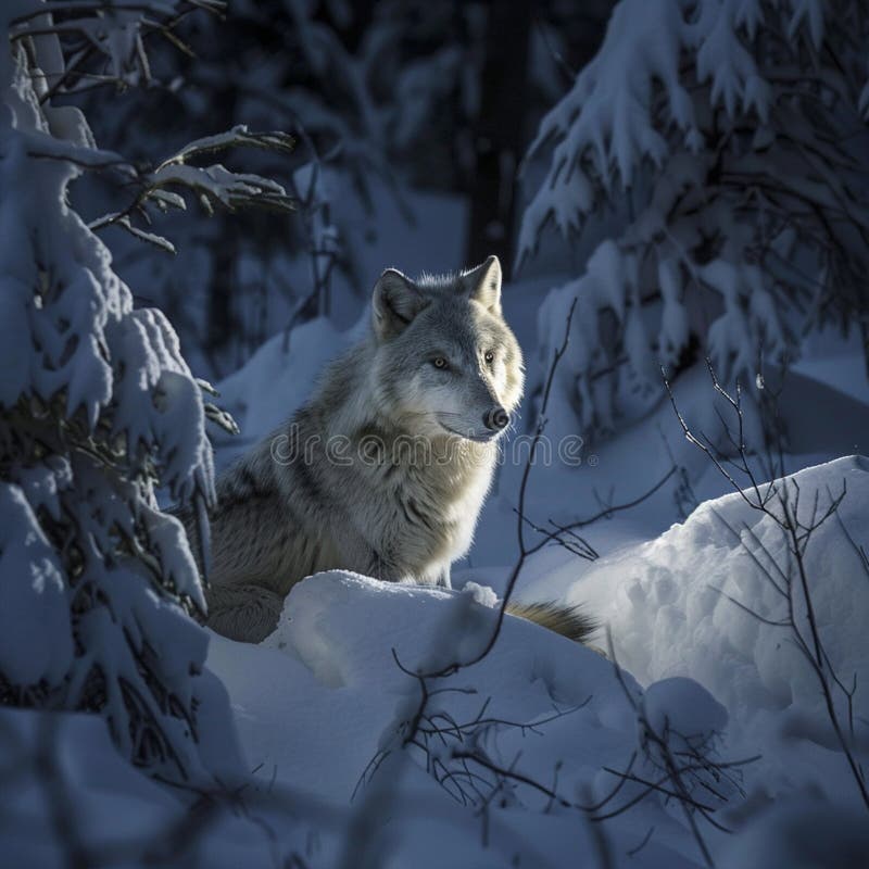 A Closeup Portrait of a Giant Wolf during Winter Storm Stock ...