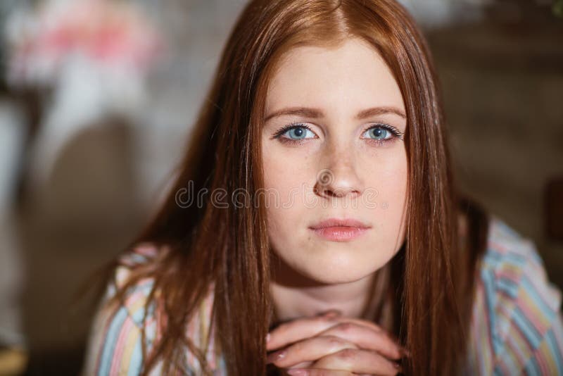 Closeup Portrait of Ginger Woman Stock Photo - Image of american ...