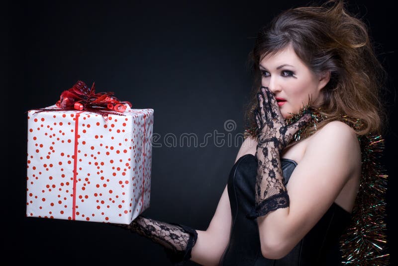 Closeup Portrait of Girl with Present Stock Photo - Image of model ...
