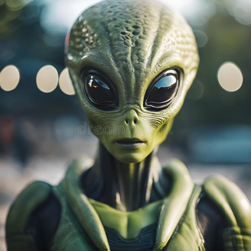 Closeup Portrait of a Green Alien, AI-generated. Stock Illustration ...