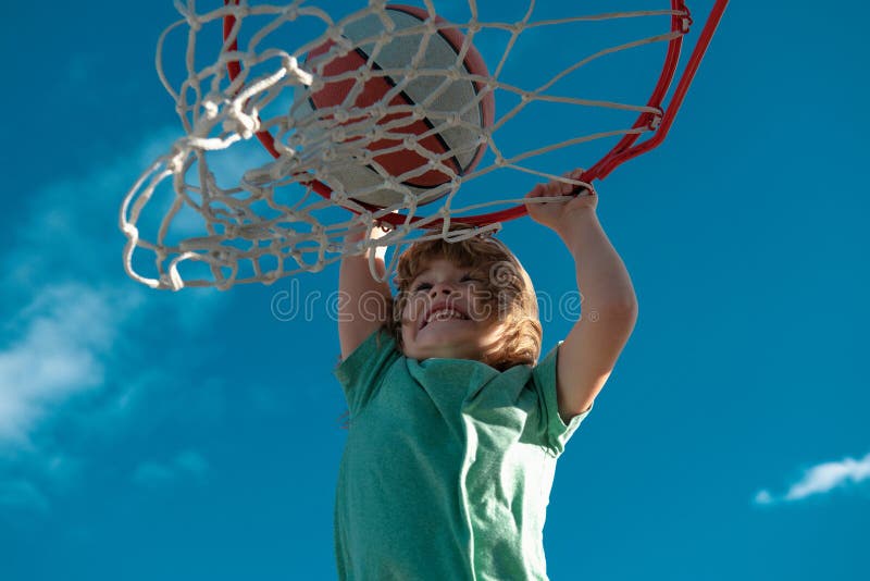 Basketball Slam Dunks of Sporty Kids Basketball Player. Close Up Image ...