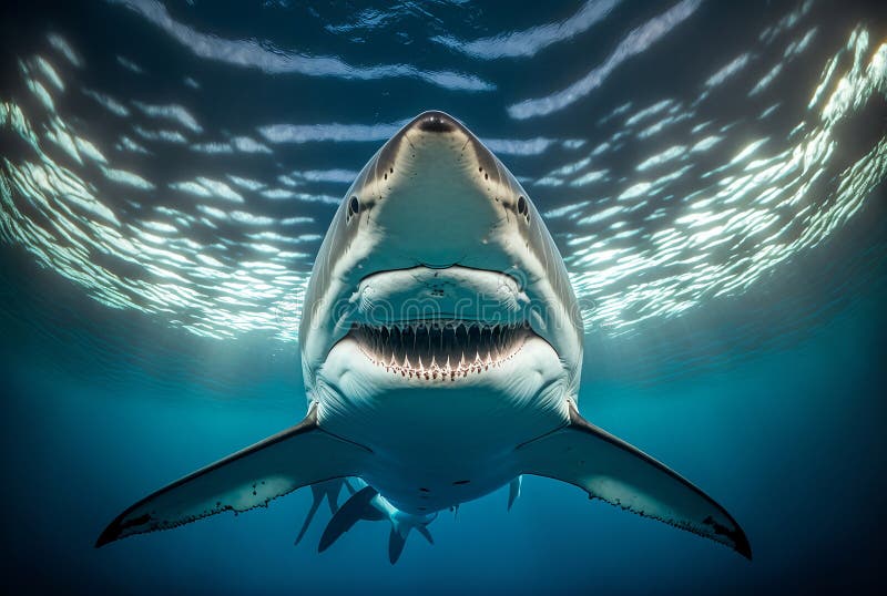 Closeup Portrait of Scary Shark Underwater Stock Illustration ...