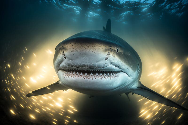 Closeup Portrait of Scary Shark Underwater Stock Illustration ...