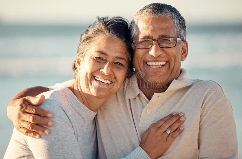 Closeup Portrait Of An Senior Affectionate Mixed Race Couple Standing