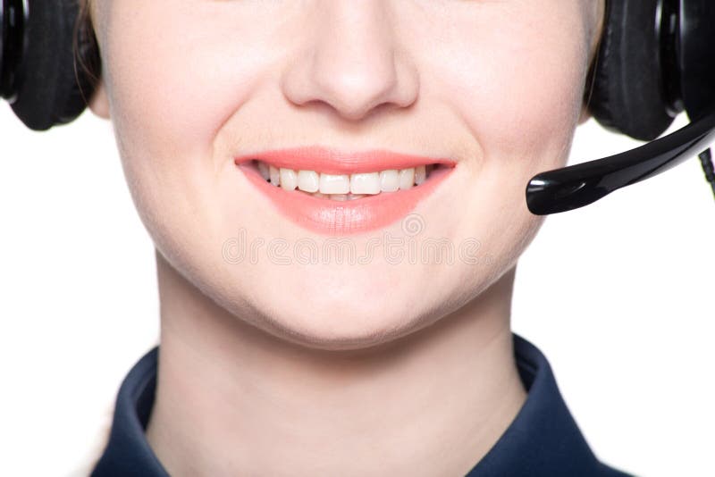 Closeup Portrait of Smiling Support Phone Operator in Headset Stock ...