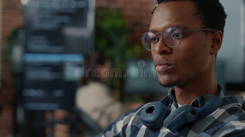 Closeup Portrait of Software Engineer Writing Code Fixing Glasses and ...