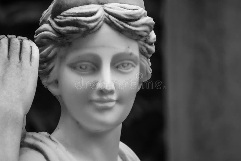 Closeup Portrait of the Statue Head of Goddess Diana in Greyscale Stock ...